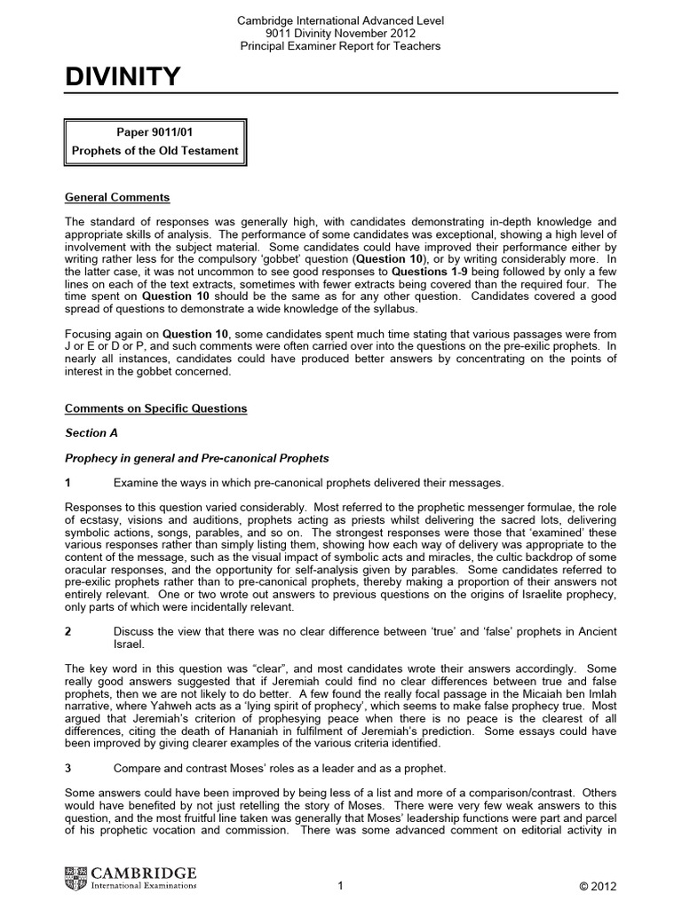 Divinity: Paper 9011/01 Prophets of The Old Testament | PDF | Acts Of ...