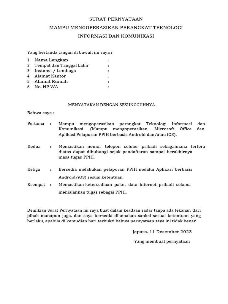 Surat Pernyataan TIK Android | PDF