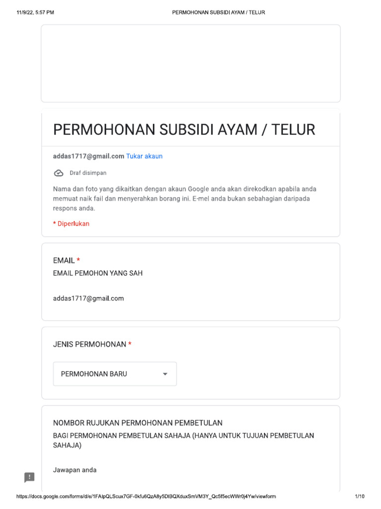 Permohonan Subsidi Ayam - Telur | PDF