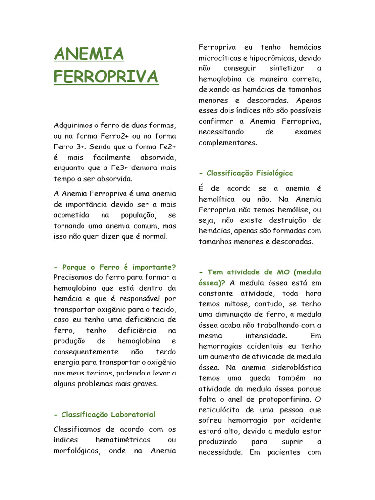 Resumo Anemia Ferropriva | PDF | Anemia | Ferro