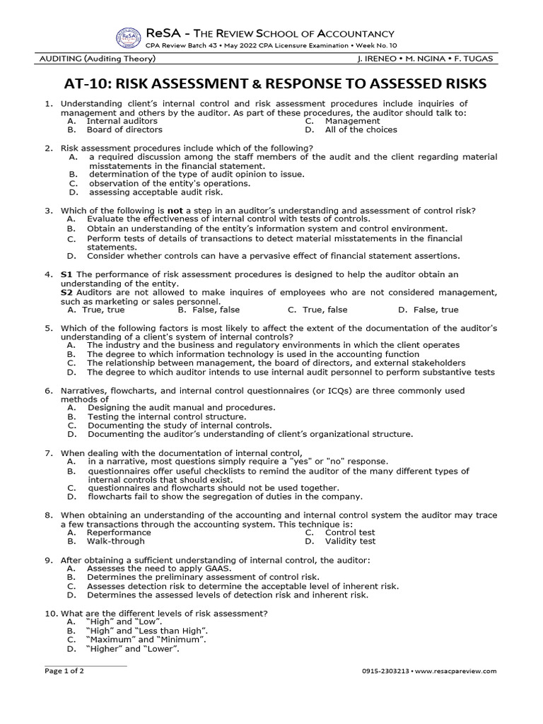 V6 AT-10 (Risk Assessment & Response To Assessed Risks) | PDF ...