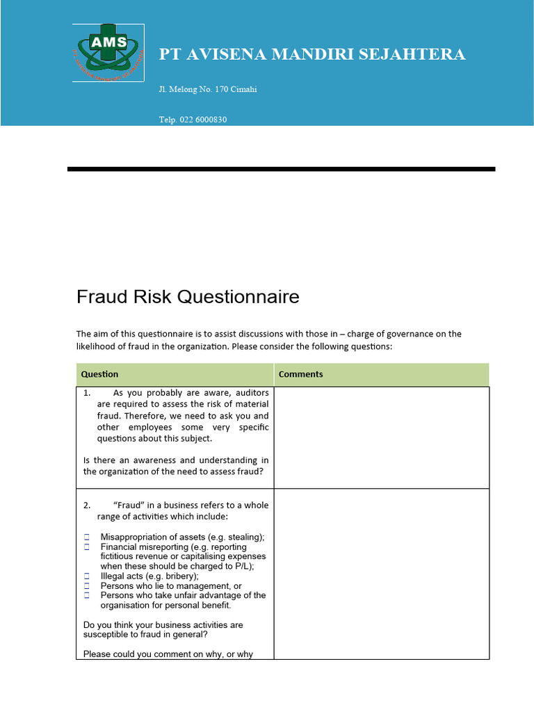 D.03 Fraud Questionnaire | PDF | Fraud | Risk