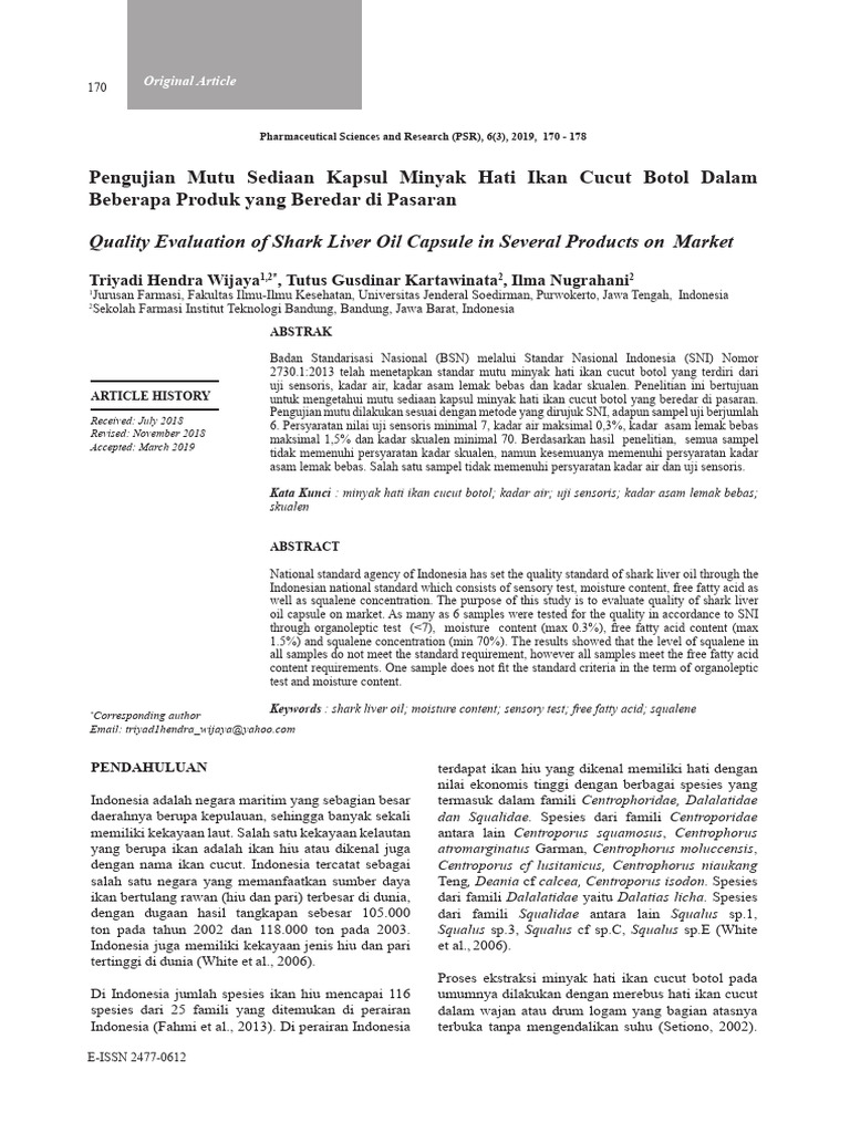 Pengujian Mutu Sediaan Kapsul Minyak Hati Ikan Cucut Botol Dalam | PDF
