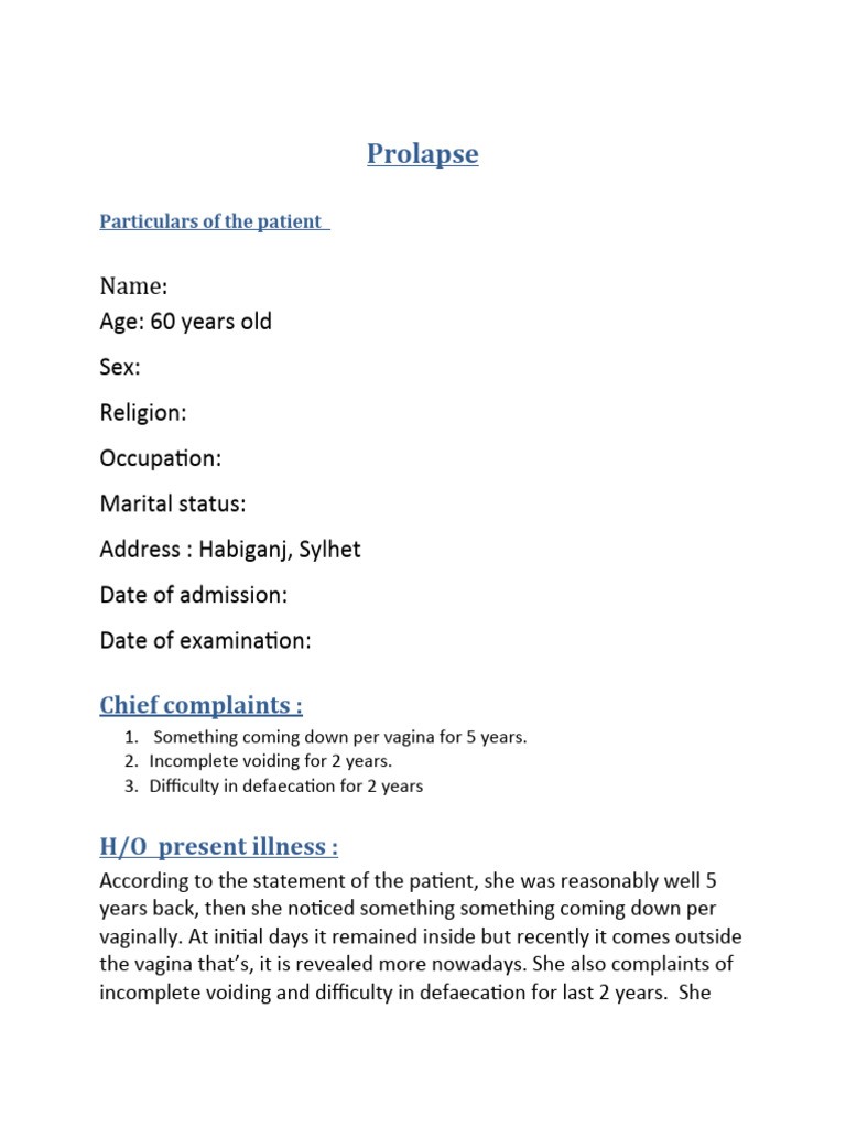 Prolapse history on gynae examination | PDF | Vagina | Medical Specialties