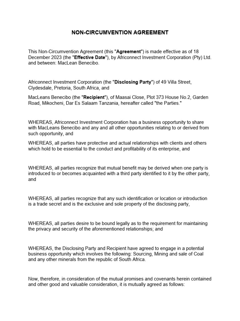 Non-Circumvention-Agreement | PDF | Arbitration | Trade Secret