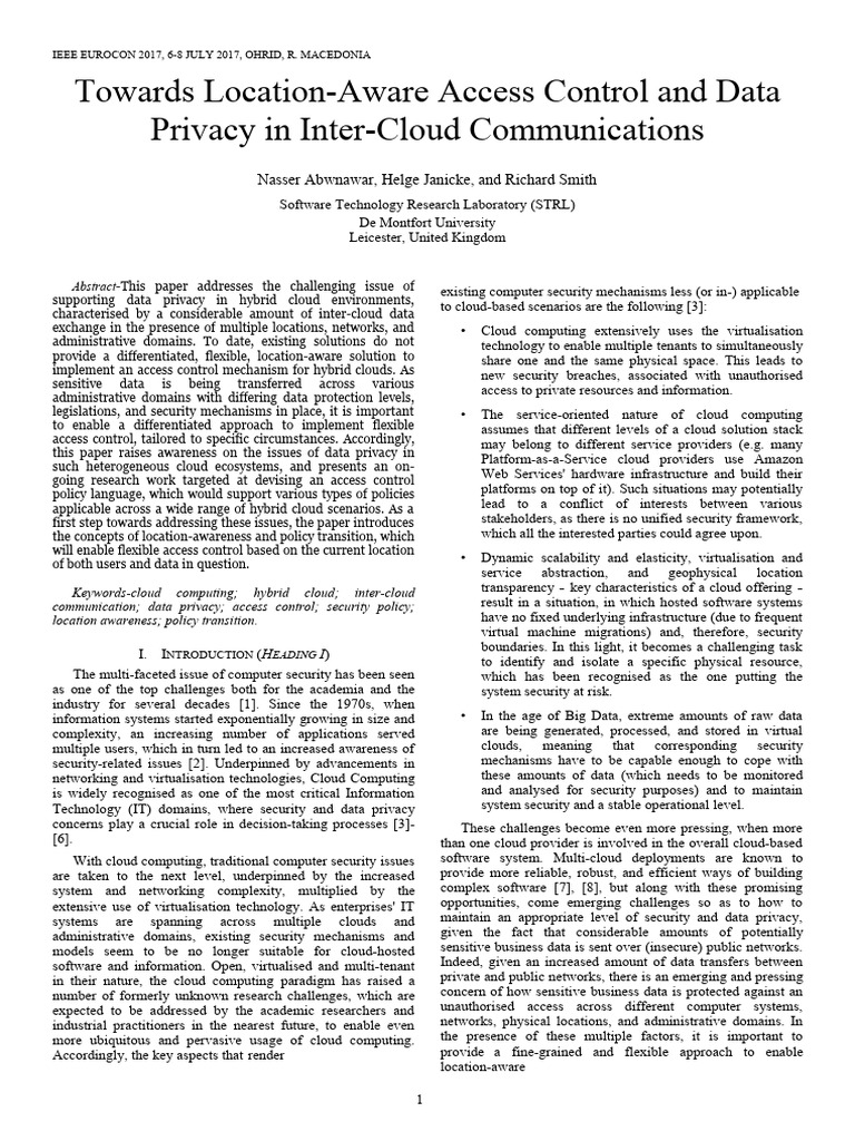 Towards Location-Aware Access Control and Data Privacy in Inter-Cloud Communications | PDF ...