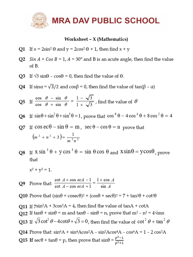 Worksheet Trigonometry PDF | PDF