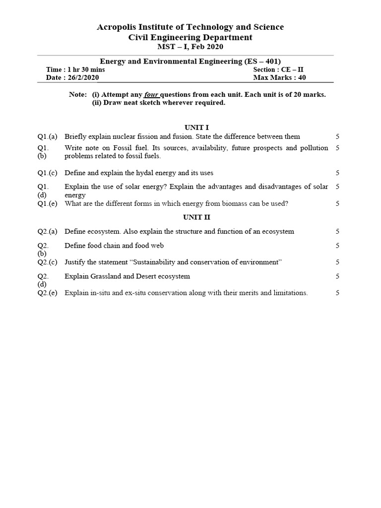Energy and Environmental Engineering Exam | PDF | Science & Mathematics | Technology & Engineering