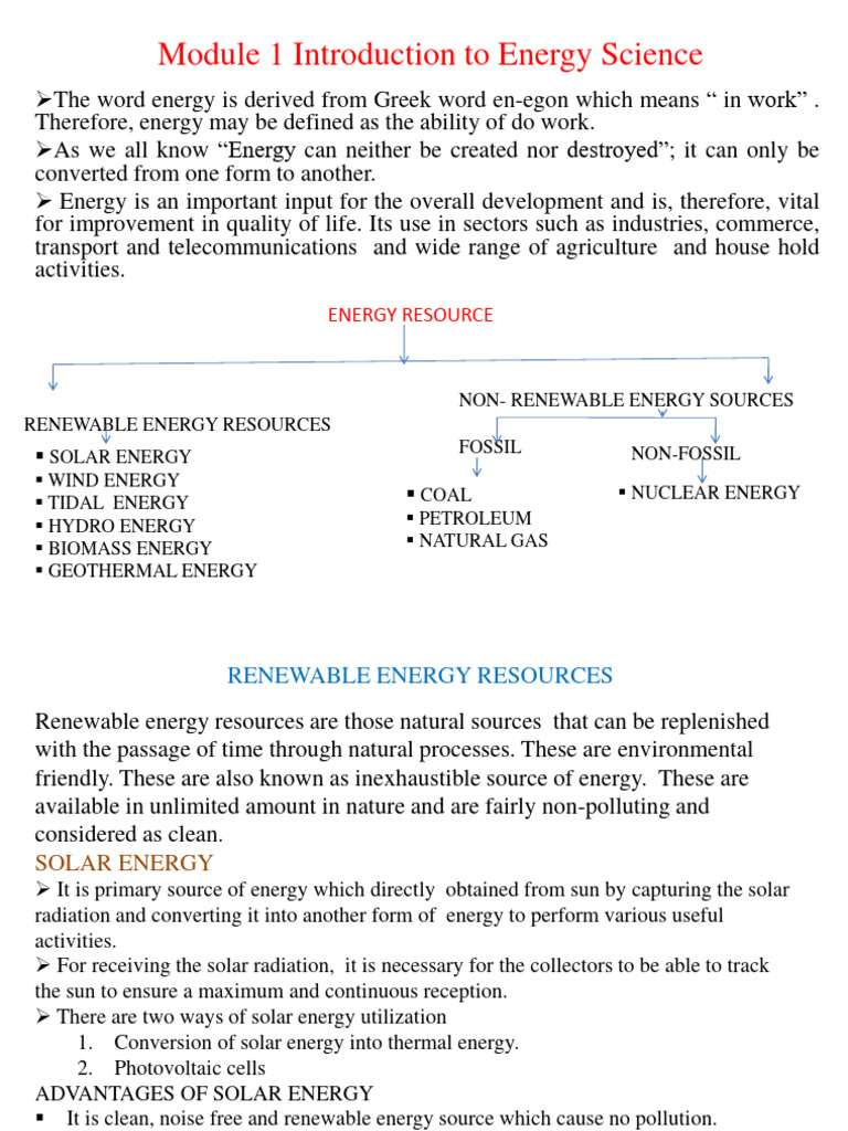 Module 1 Introduction To Energy Science | PDF | Wind Power | Energy ...