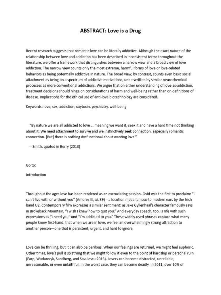 ABSTRACT Love Is A Drug Research Paper | PDF | Well Being | Diagnostic ...