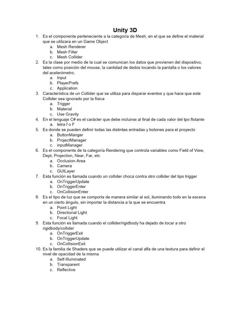 Unity 3D | PDF | Unidad (motor de juego) | Programación de computadoras