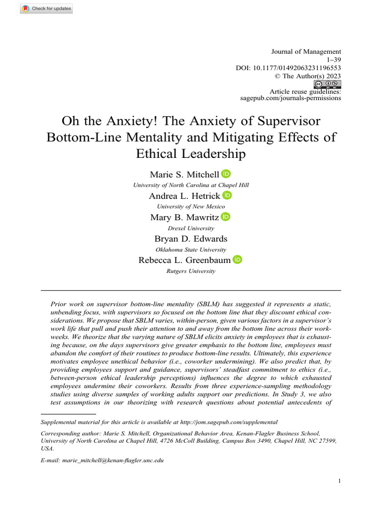 Mitchell Et Al 2023 Oh The Anxiety The Anxiety of Supervisor Bottom ...