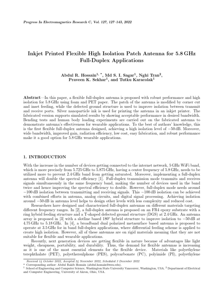 Inkjet Printed Flexible High Isolation Patch Antenna For 5.8 GHZ Full ...