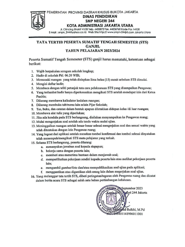 Tata Tertib SAS Peserta Didik Ganjil T.P. 2023-2024 | PDF