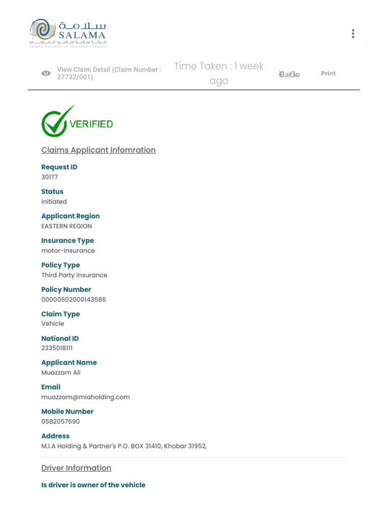 (Muazzam Ali) - Claims - Motor Insurance - Show - 30177 | PDF