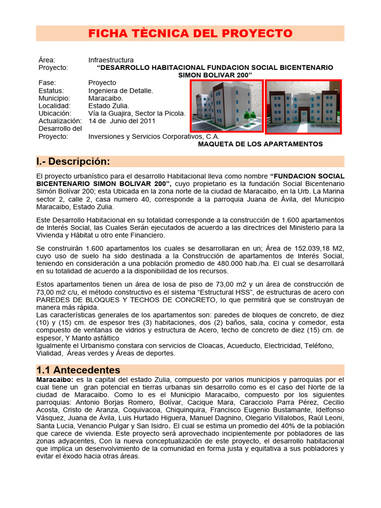 Ficha Tecnica Del Proyecto | PDF | Infraestructura