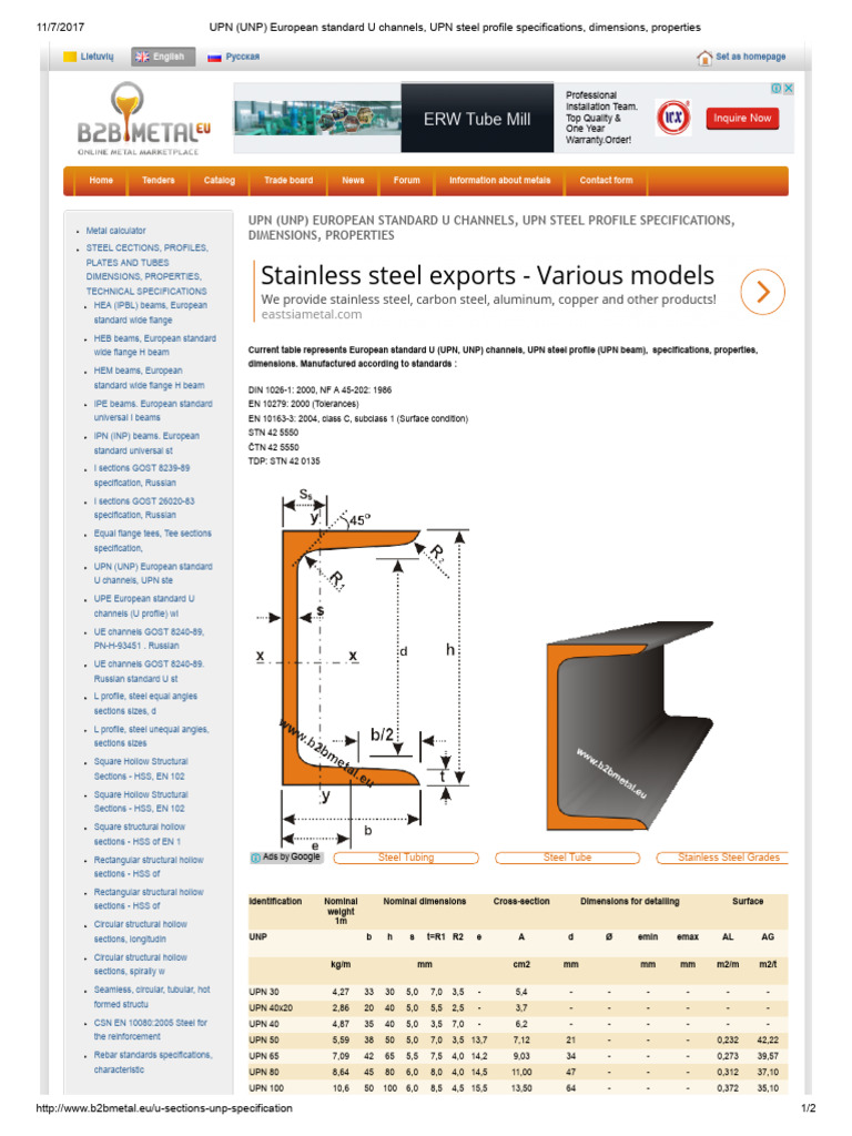 UPN (UNP) European Standard U Channels, UPN Steel Profile ...