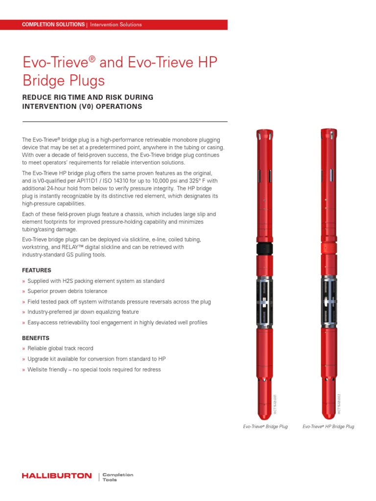 Evo-Trieve HP Bridge Plugs - H06439-DS | PDF | Pipe (Fluid Conveyance ...