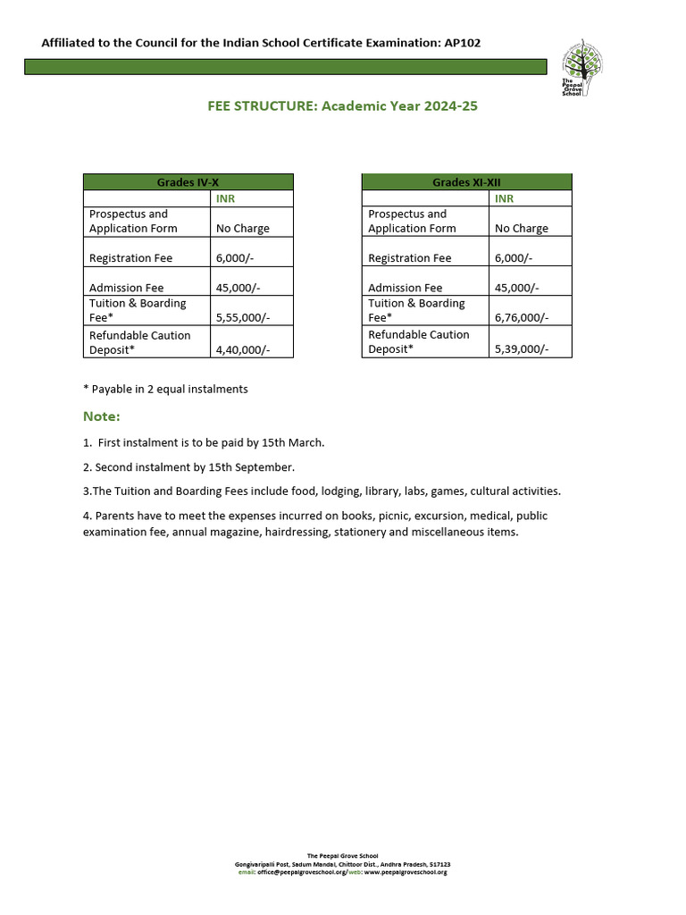 Fee Structure 2024-25 | PDF