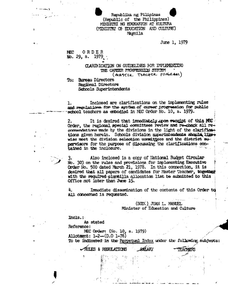 1979-Mec Order No. 29, S. 1979-Clarification On Guidelines For ...