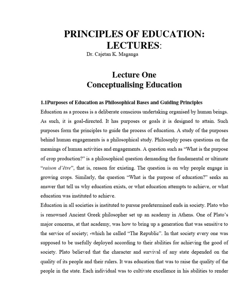 Principles of Education Lectures | PDF | Epistemology | Metaphysics