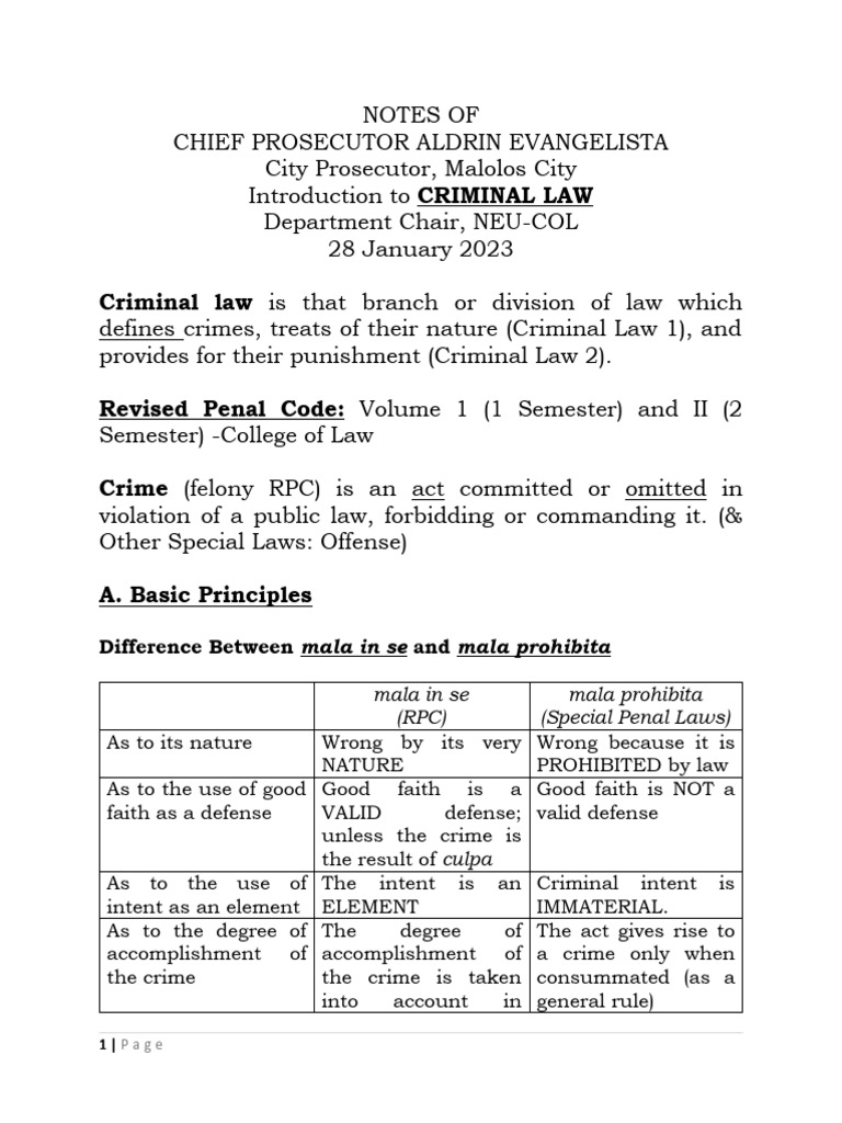 CBA-2023-Intro To Criminal Law | PDF | Crimes | Crime & Violence