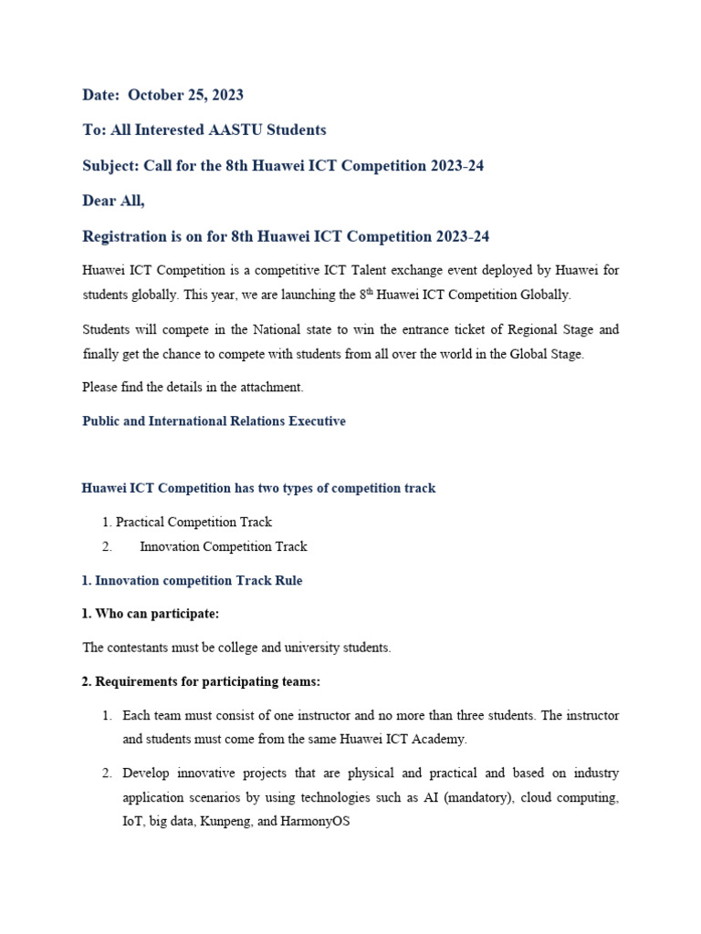 The 8th Huawei ICT Competition 2023 24 Registration Link and Rules | PDF | Information And ...