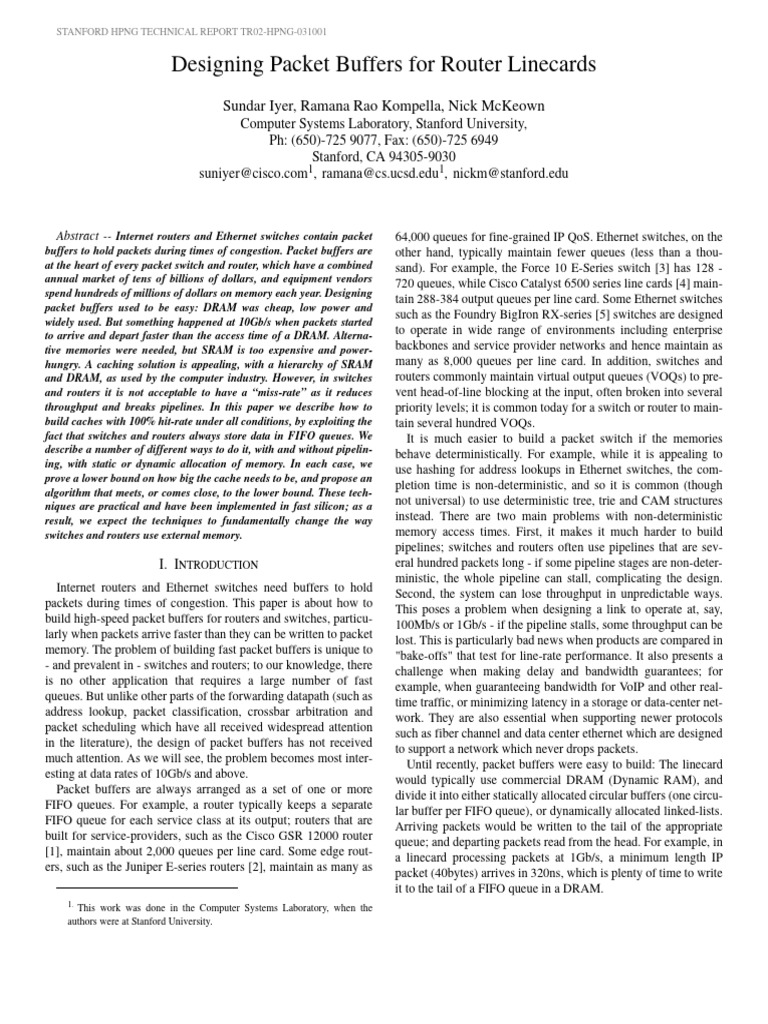 Designing Packet Buffers For Router Line | PDF | Random Access Memory | Cpu Cache