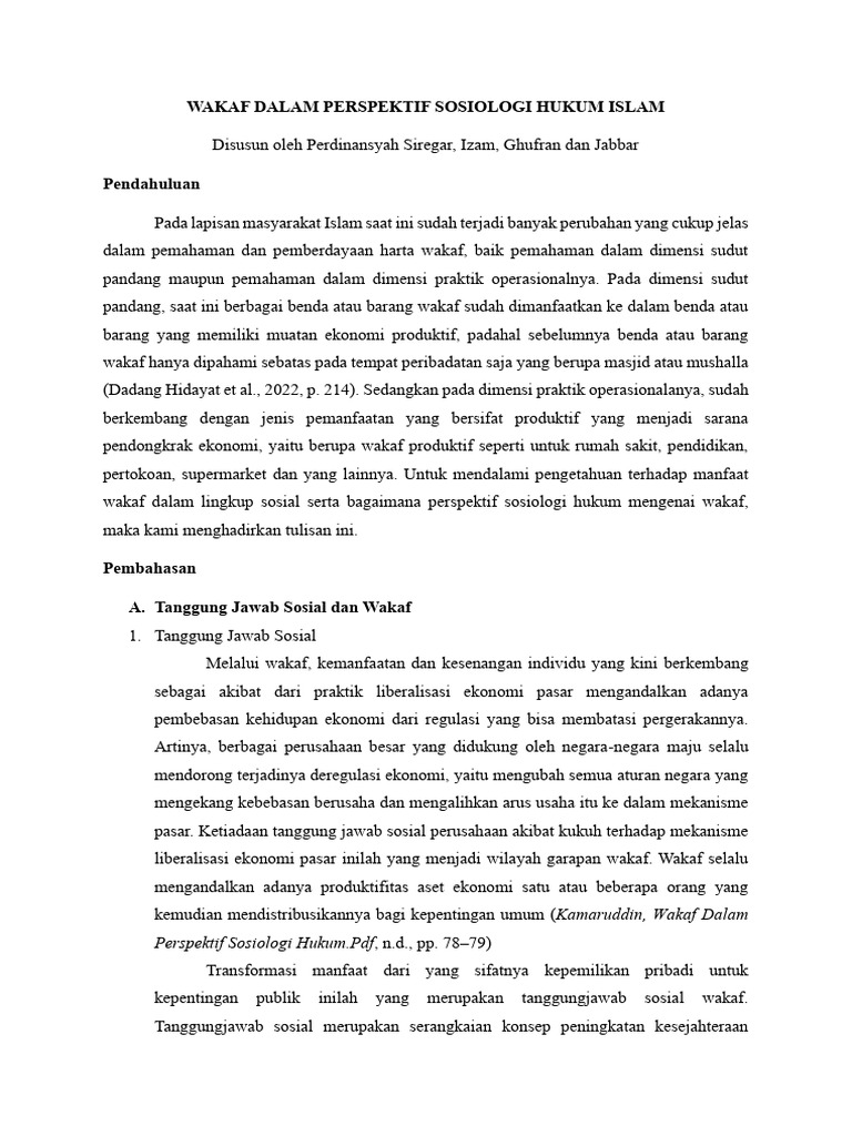 Wakaf Dalam Perspektif Sosiologi Hukum Islam | PDF