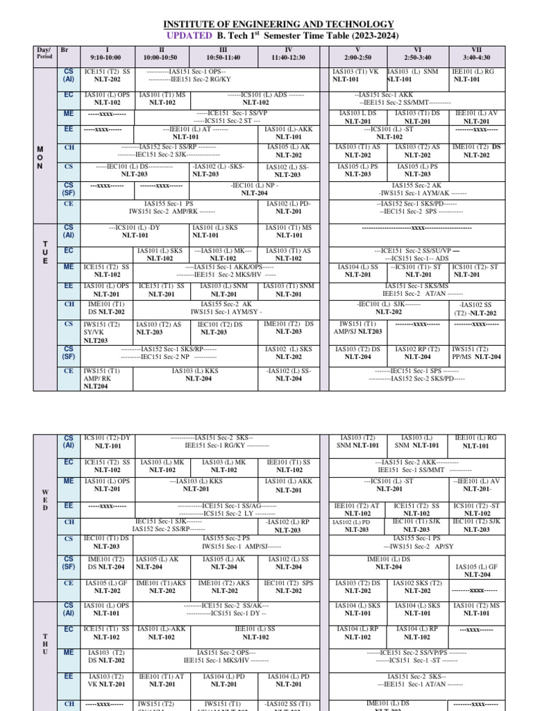 Classes Time Table | PDF