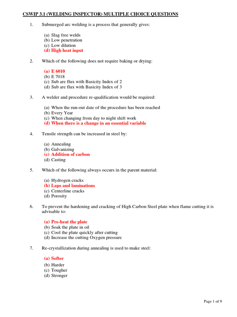 Cswip3.1 Question 1 | PDF | Construction | Welding