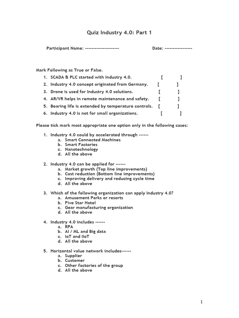 Quiz Industry 4.0 Part 1 | PDF | Systems Engineering | Emerging ...