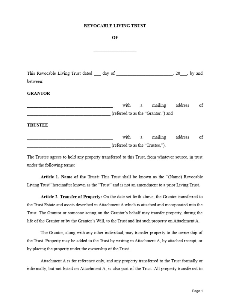Revocable Living Trust Template (For Approval) | PDF | Trust Law | Trustee