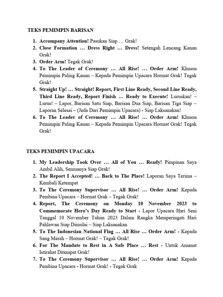 Teks Pemimpin Barisan | PDF | Seni | Kajian Bahasa Asing