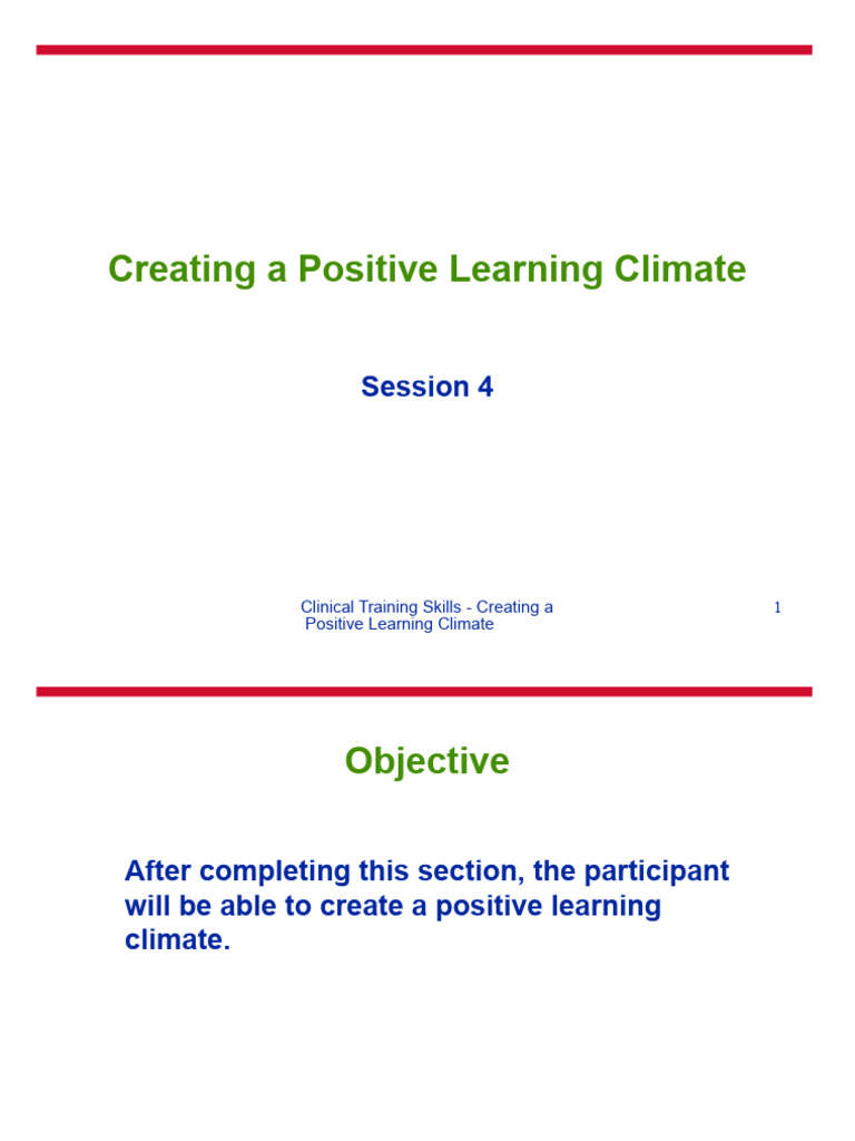 S4 Creating A Positive Learning Climate | PDF | Learning | Experience