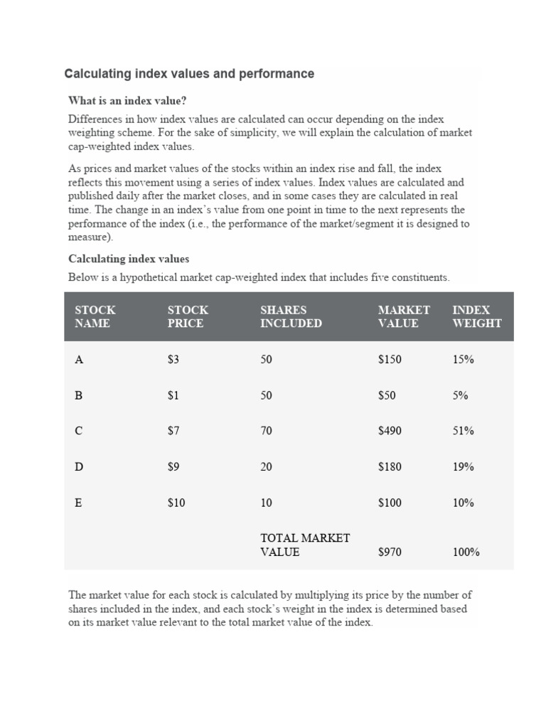 Calculating Index Values and Performance | Download Free PDF | Stock Market Index | Stocks