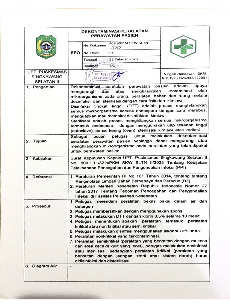 SOP Dekontaminasi Peralatan Perawatan | PDF