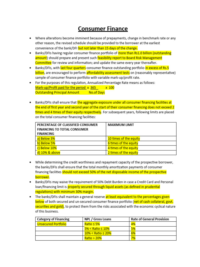 Consumer Finance Regulations Guide | PDF | Loans | Finance & Money ...