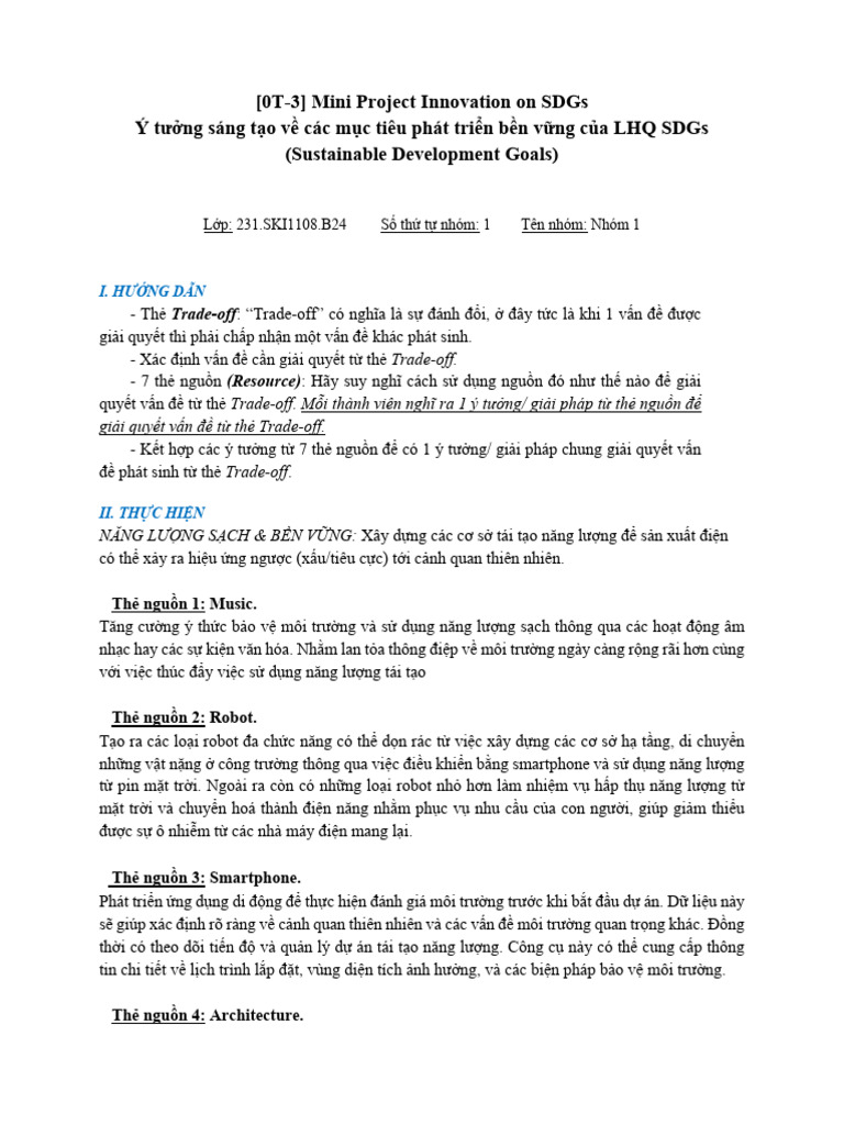 (0T-3) Mini Project Innovation On Sdgs Ý Tưởng Sáng Tạo Về Các Mục Tiêu Phát Triển Bền Vững Của ...