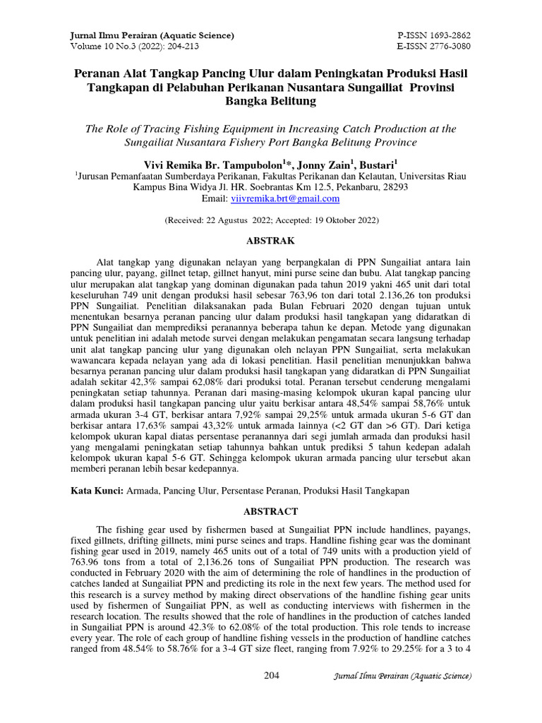 Peranan Alat Tangkap Pancing Ulur Dalam Peningkata | PDF
