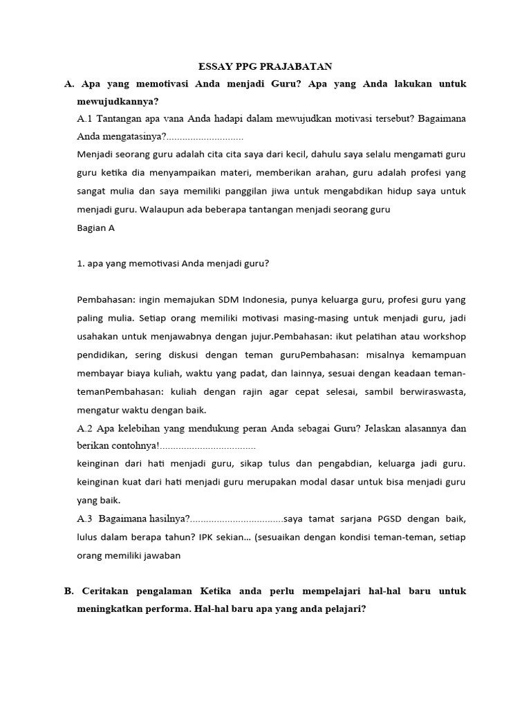 Essay PPG Prajabatan | PDF | Karier & Perkembangan