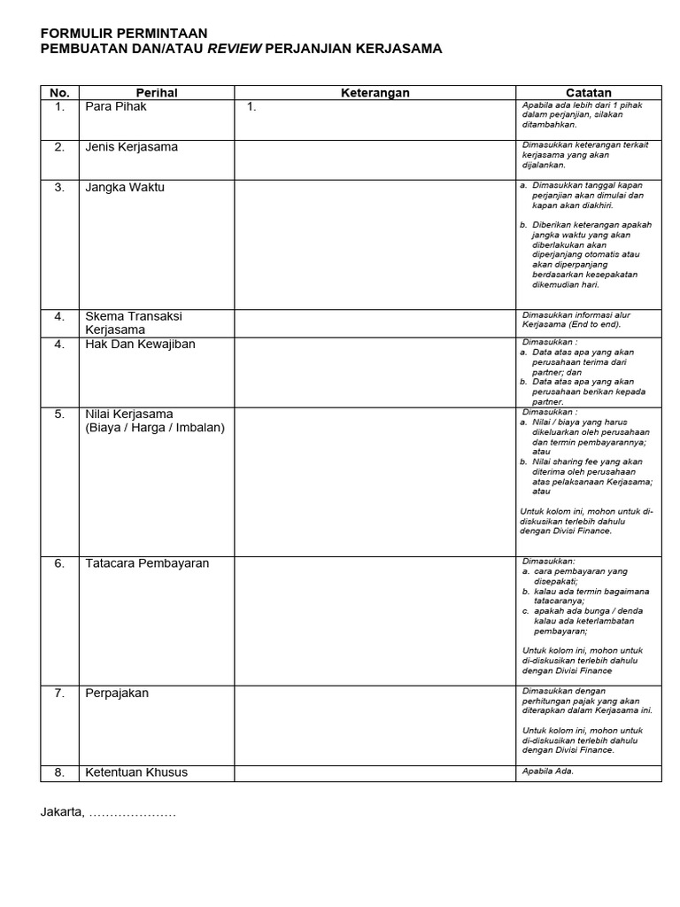 Formulir Permintaan Pembuatan Perjanjian | PDF | Pengelolaan Keuangan & Uang