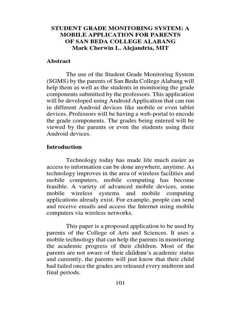 STUDENT GRADE MONITORING SYSTEM - A MOBILE APPLICATION FOR PARENTS OF ...