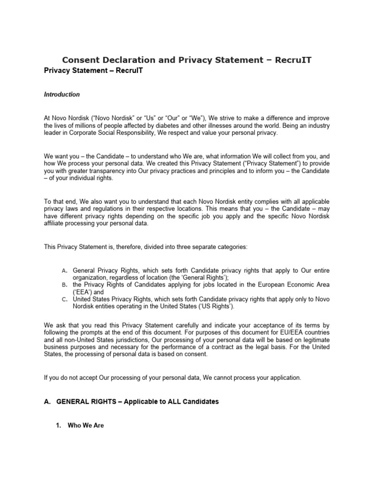 Consent Declaration and Privacy Statement | PDF | Privacy | Information Privacy