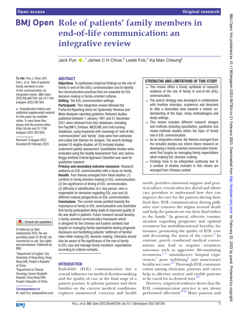 Role of Patients Family Members in End-Of-Life Co | PDF | Palliative ...