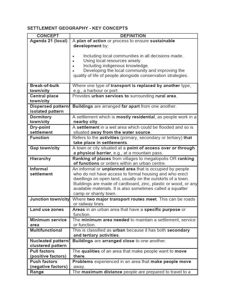 Settlement Geography Key Concepts Portia (1) - 1 | PDF | Urbanization ...