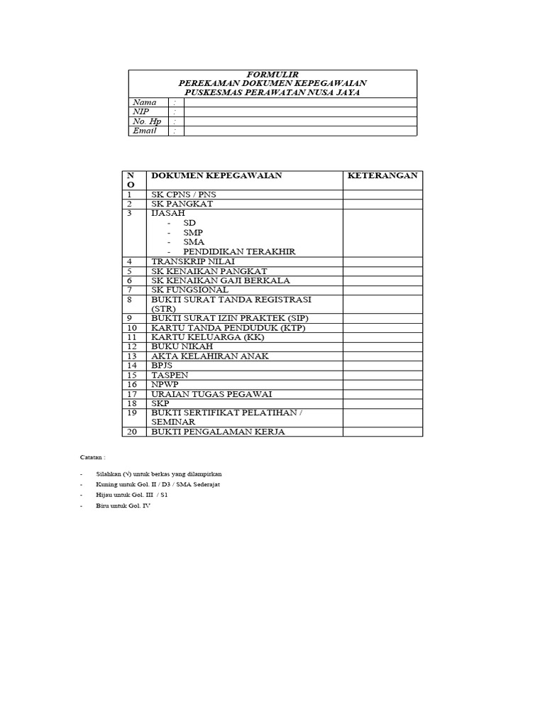 Formulir Dokumen Kepegawaian | PDF