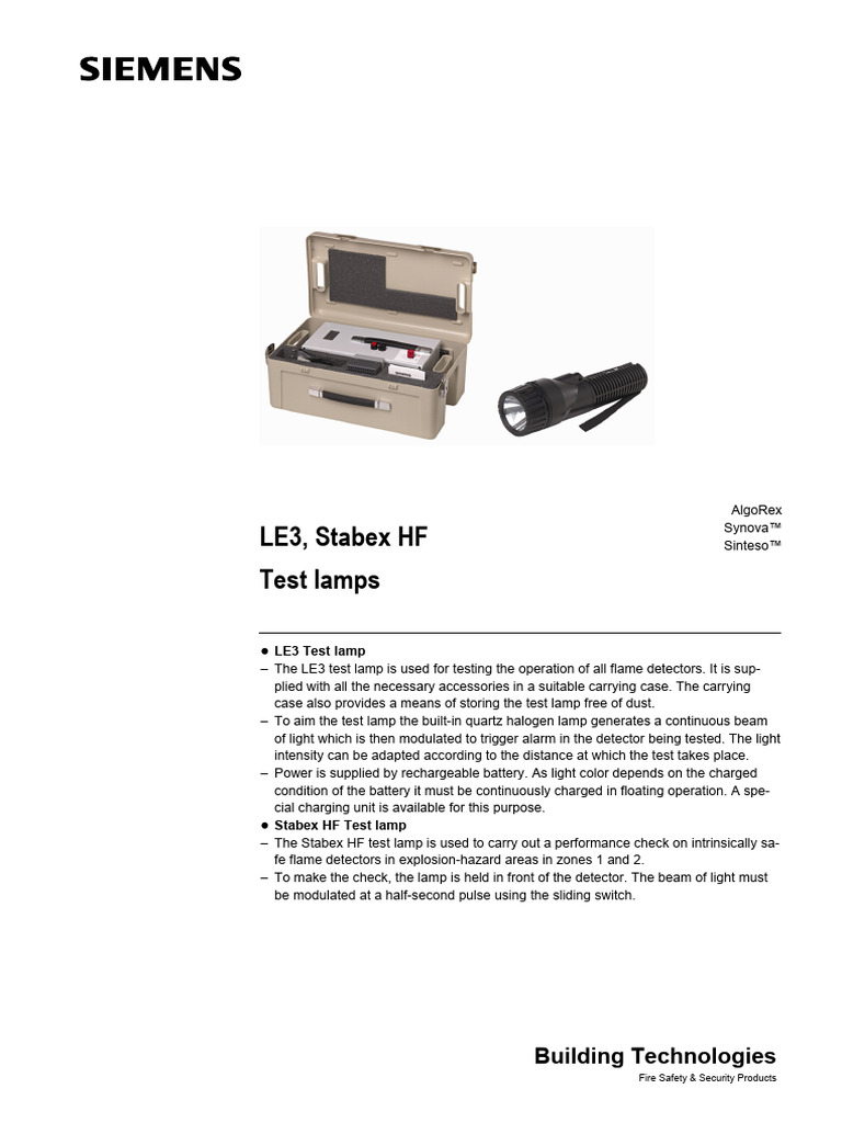 LE3, Stabex HF Test Lamps: Building Technologies | PDF
