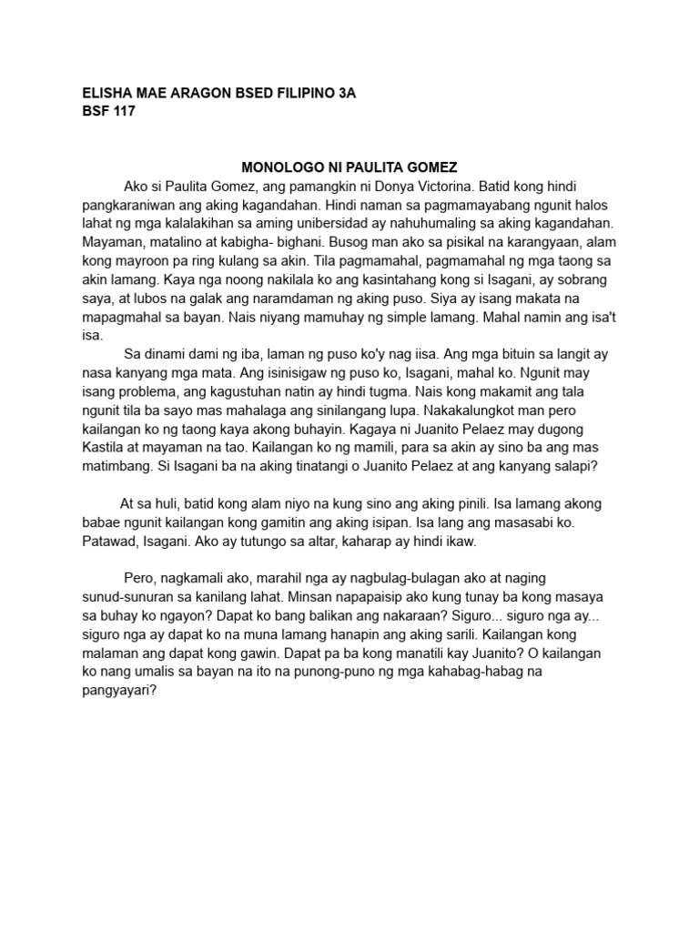 Monologo Ni Paulita | PDF Monologo Ni Paulita | PDF
