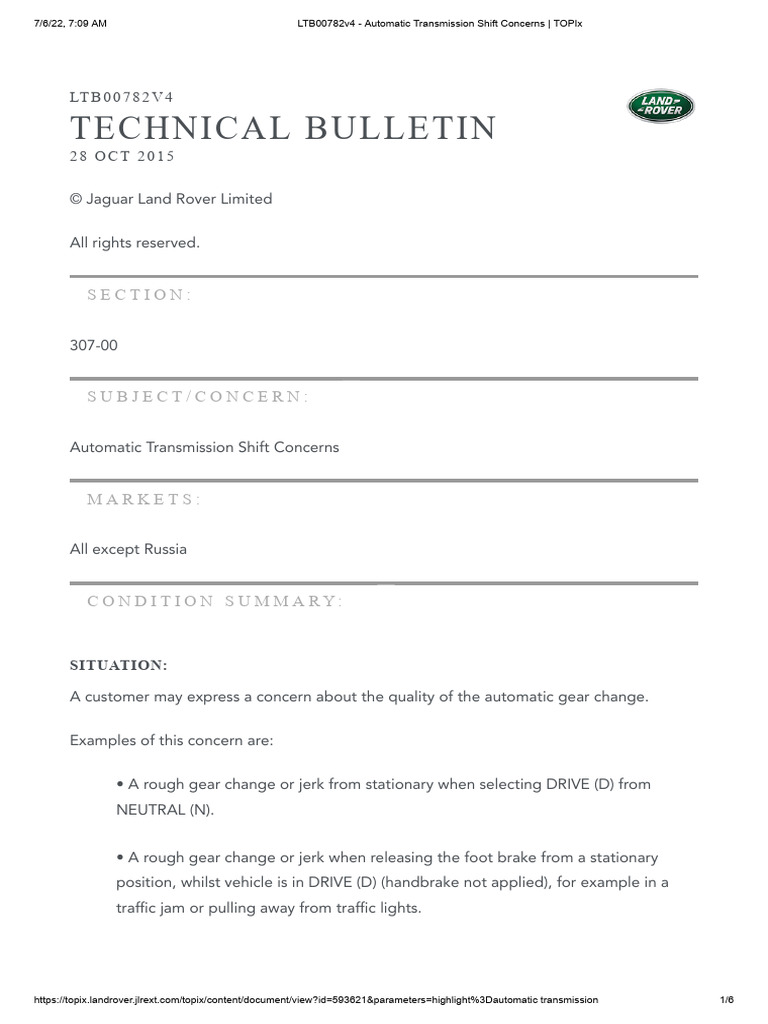 LTB00782v4 - Automatic Transmission Shift Concerns - TOPIx | PDF | Automatic Transmission | Brake